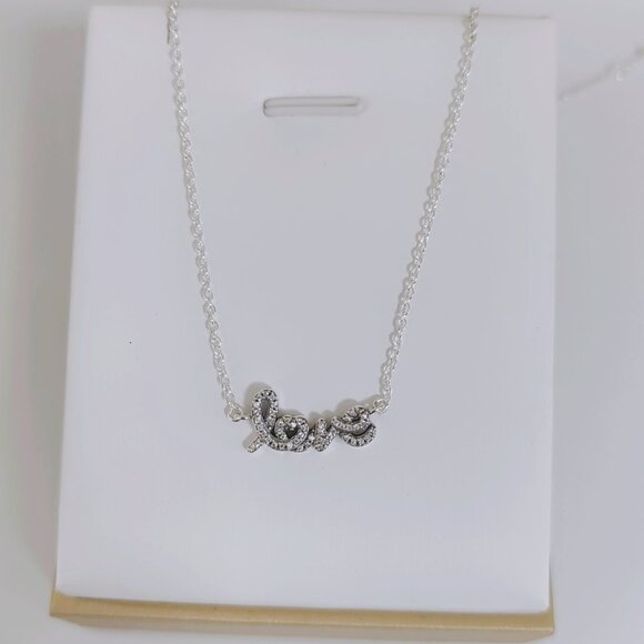 Pandora | Jewelry | Pandora Sparkling Handwritten Love Collier Necklace ...